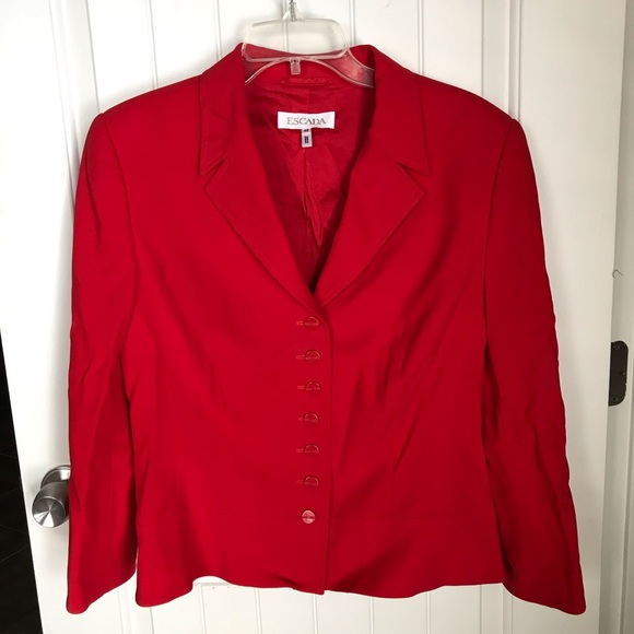 Escada | Jackets & Coats | Escada Red Dress Coat Suit Button Up Jacket ...